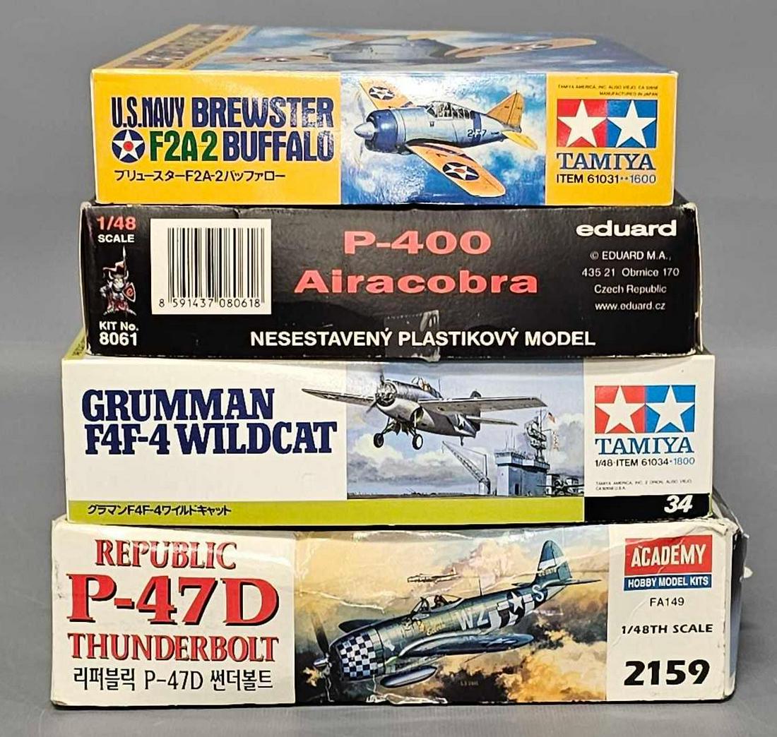 Four Unbuilt 1/48scale Mixed Wwii Era Prop Plane Model Kits
