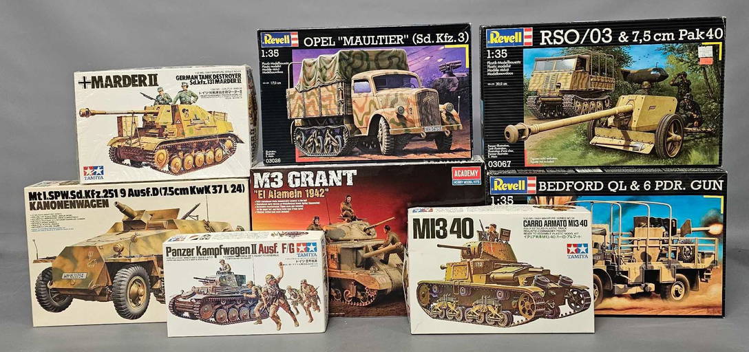 Eight Unbuilt 1/35 Scale Mixed Manufacturer Wwii Era Model Kits