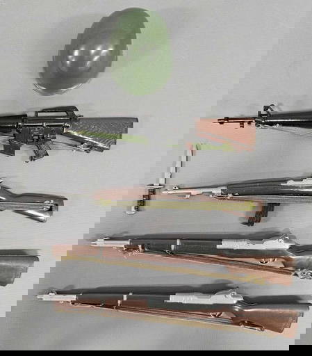 Great Group Of Vintage Gi Joe Rifles And A Helmet