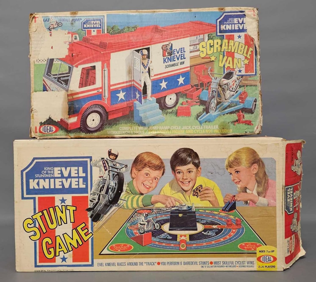 Ideal Evel Knievel Stunt Game Plus Scramble Van In Original Box Auction