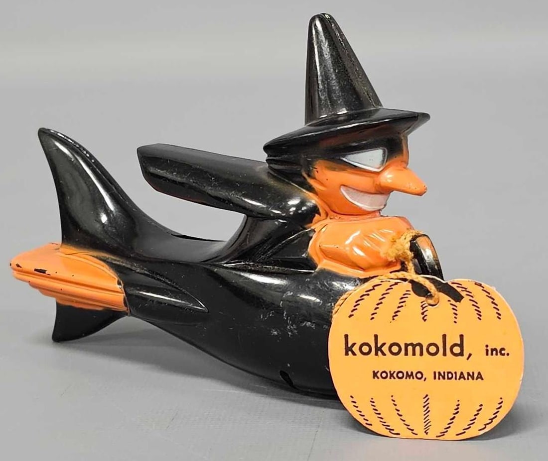 Vintage Rosbro Kokomold Halloween Witch On Rocket With Original Hang Tag