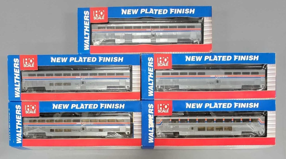 Five Walthers Ho Scale Amtrak Superliner I Phase 2 Plated Finish ...