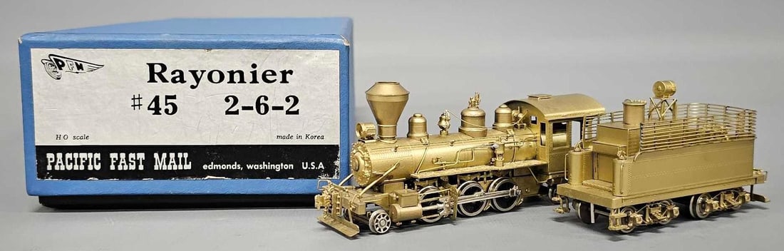 Pfm Ho Scale Brass Rayonier #45 2-6-2 Steam Locomotive In Original Box ...