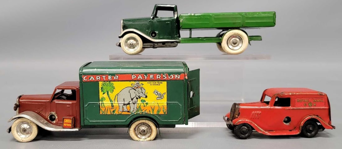 Three Tri Ang Minic Tin Wind-up Toy Trucks Auction