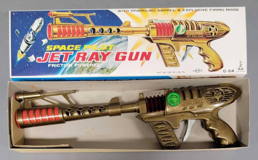 Taiyo Ko Japan Friction Powered Space Pilot Jet Ray Gun In Original Box