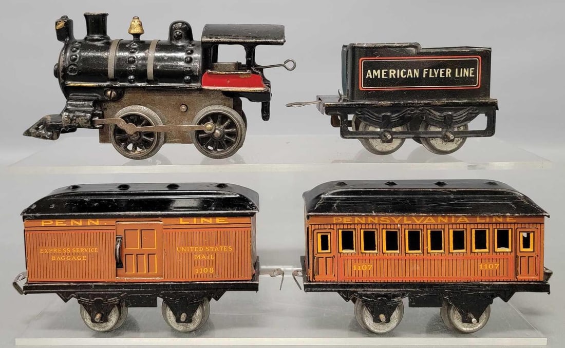 Early American Flyer Clockwork Cast Iron Locomotive Train Set With ...