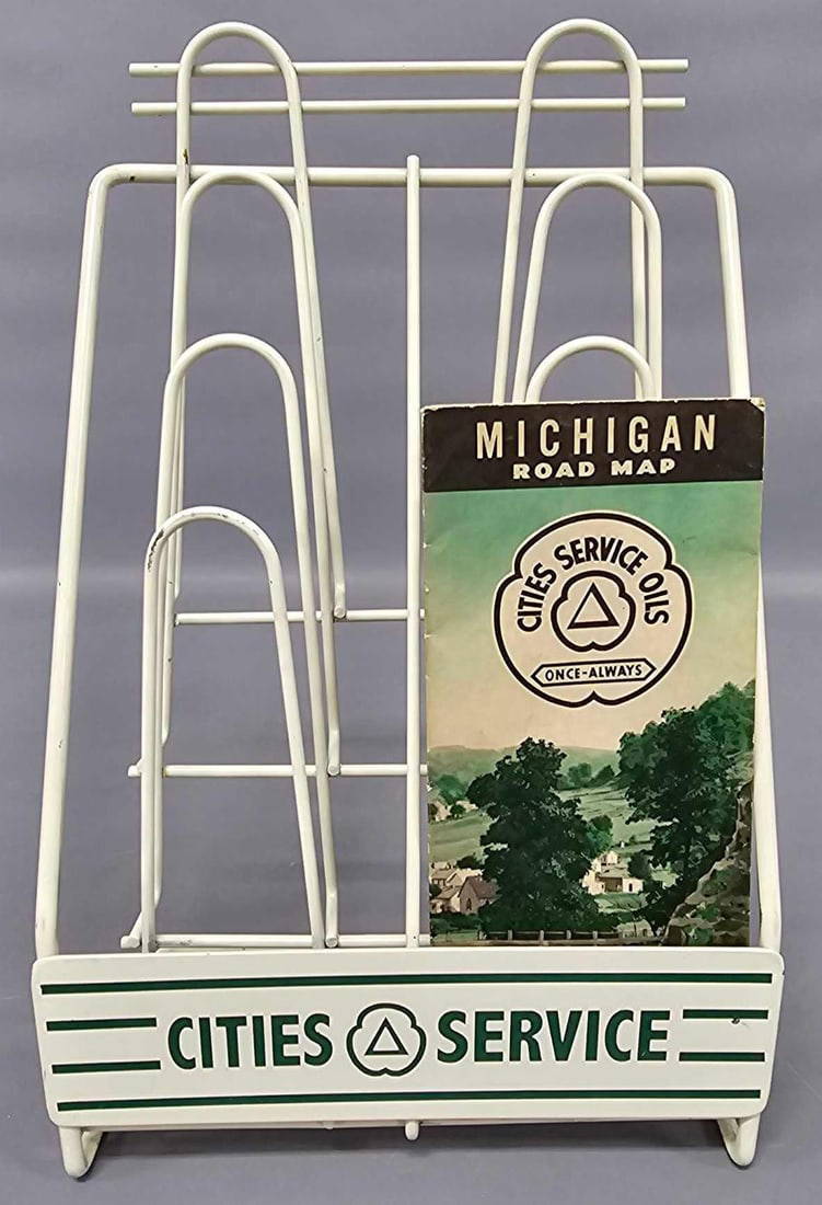 Vintage Cities Service Metal Wire Road Map Display Rack Auction
