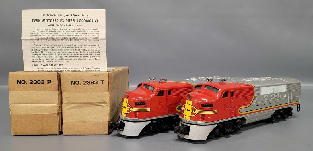 Lionel Postwar O 2383 Santa Fe F-3 Aa Diesel Locomotive Set In Original ...