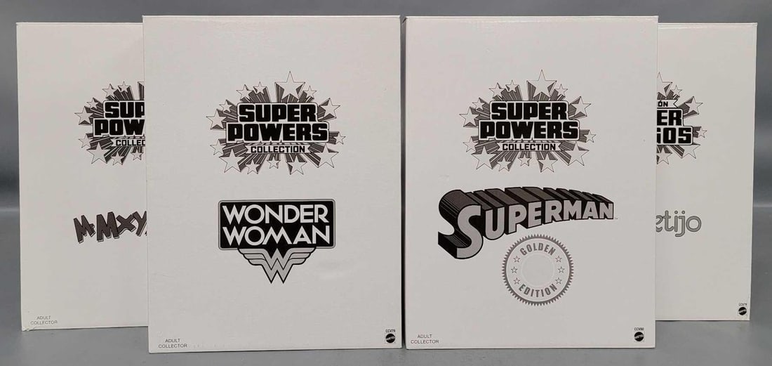 Four Mattel Super Heros Collection Wonder Woman Superman El Acertijo Mr Mxyzptlk In Original