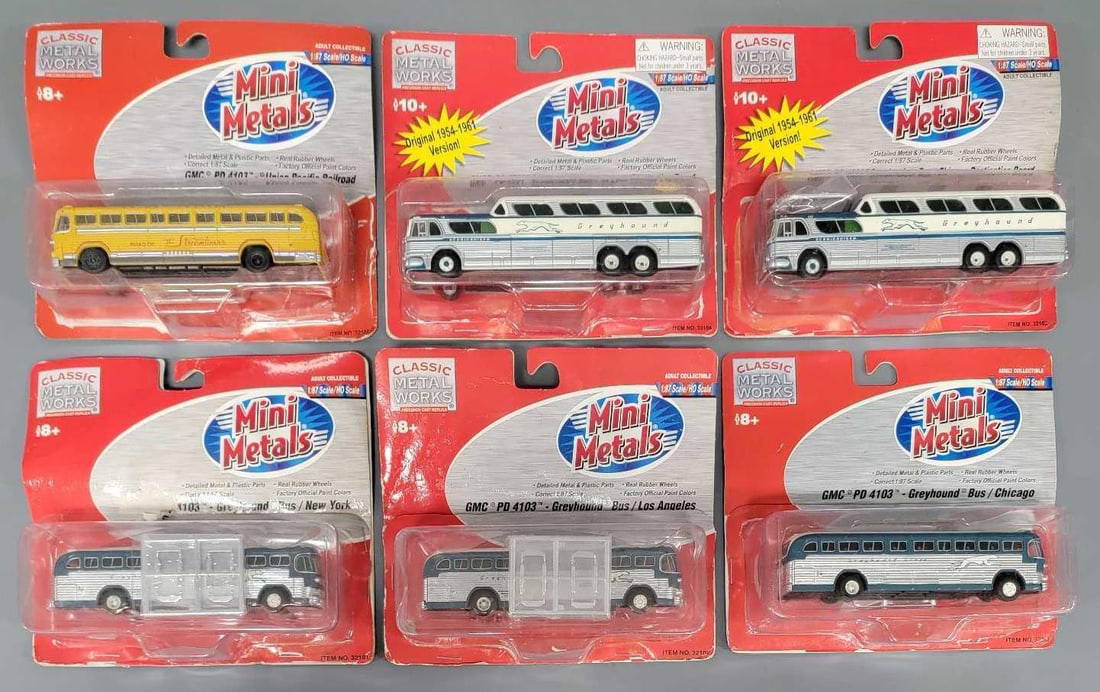 Six Ho Scale Mini Metals Passenger Buses On Resealed Blister Cards Auction