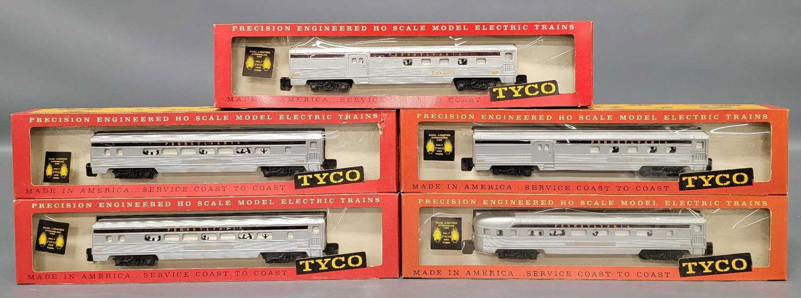 Five Beautiful Tyco Red Box Pennsylvania Passenger Cars In Original ...