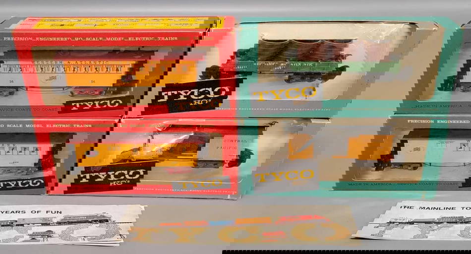 Four Tyco Red And Blue Box 1800's Freight And Passenger Cars In ...