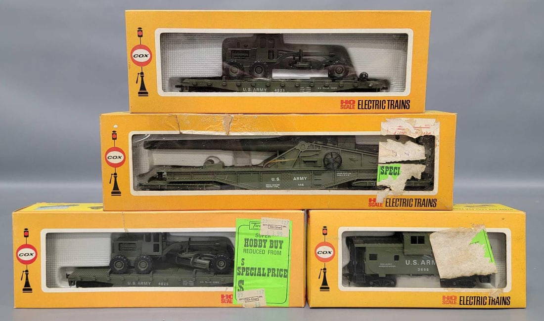 Four Cox Ho Scale Army Train Cars In Original Boxes Auction
