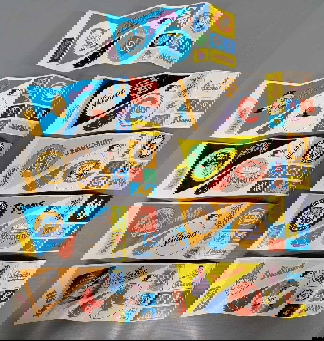 Nine Very Scarce 1969 Fleer Baseball Pennants Sticker Sheets Auction