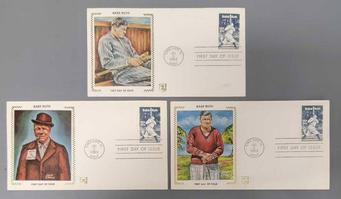 Three Different Babe Ruth First Day Of Issue Stamps And Envelopes July ...