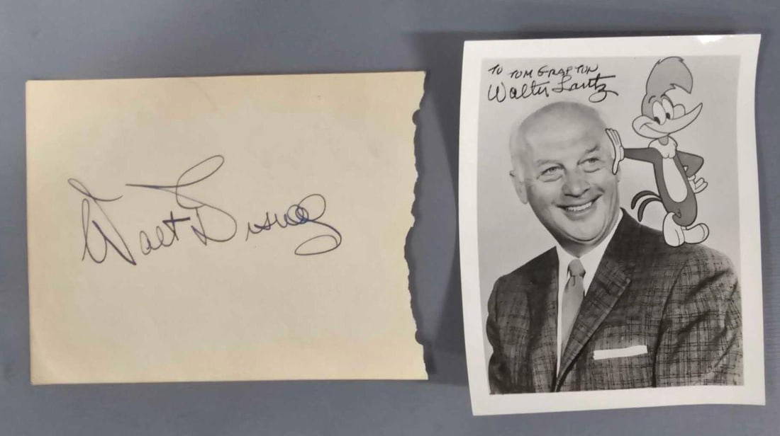 Walter Lantz Autographed Photograph And Walt Disney Autograph On Paper ...