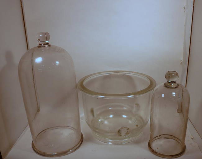 Group Of Pyrex Dessicant Jar (bottom) And Two Bell