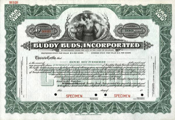 Buddy Buds 19_ Specimen Stock Certificate