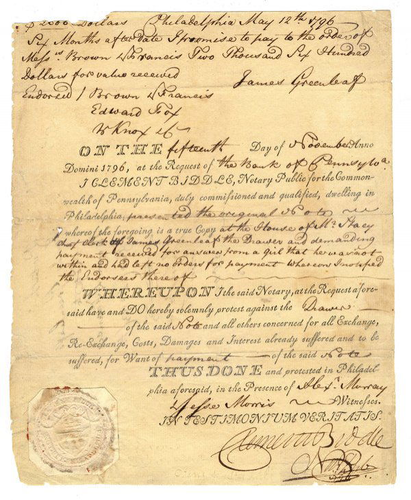 Biddle, Clement Signed Doc 1796