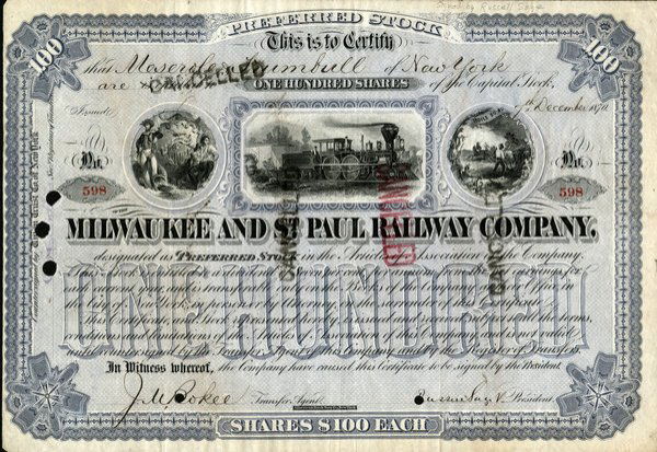 Milwaukee & St. Paul Rwy 1870 100 Shs