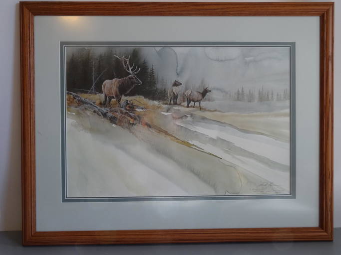 Mike Casper "elk" Wildlife Print Artist Proof Framed