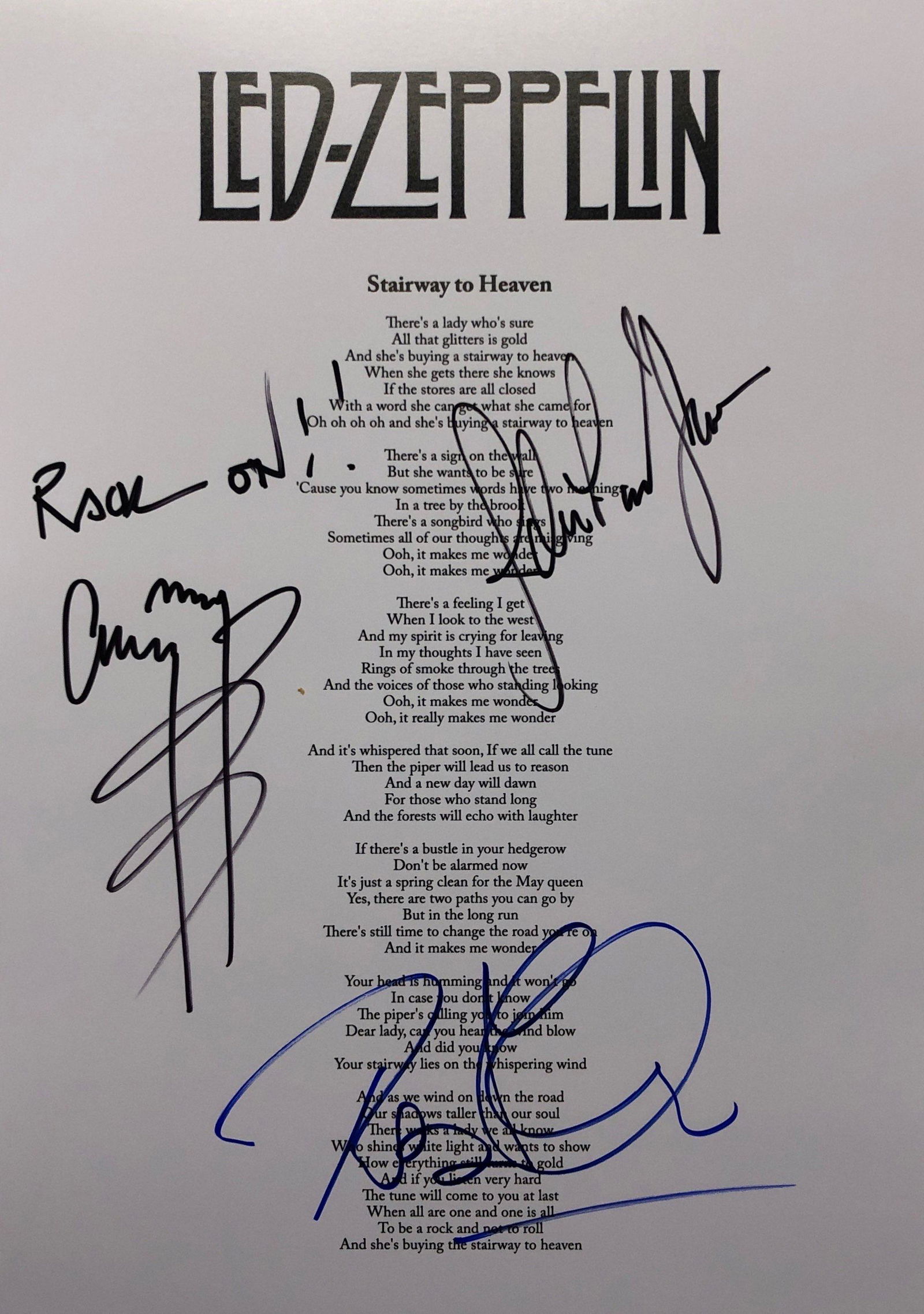 Led Zeppelin Autograph Signed Stairway to Heaven Music - Feb 16, 2020 ...