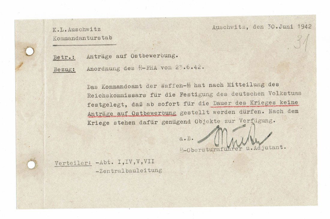 Kl Auschwitz Signed Robert Mulka Adjutant Of Hoess