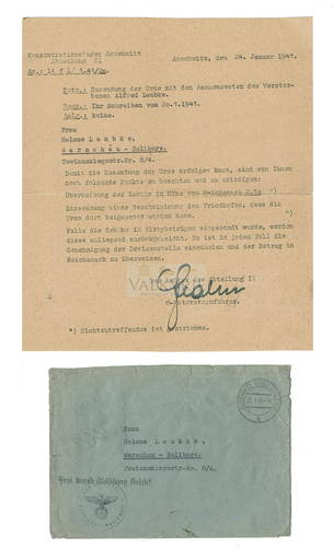 Kl Auschwitz Letter About Ashes Urn Maximilian Grabner