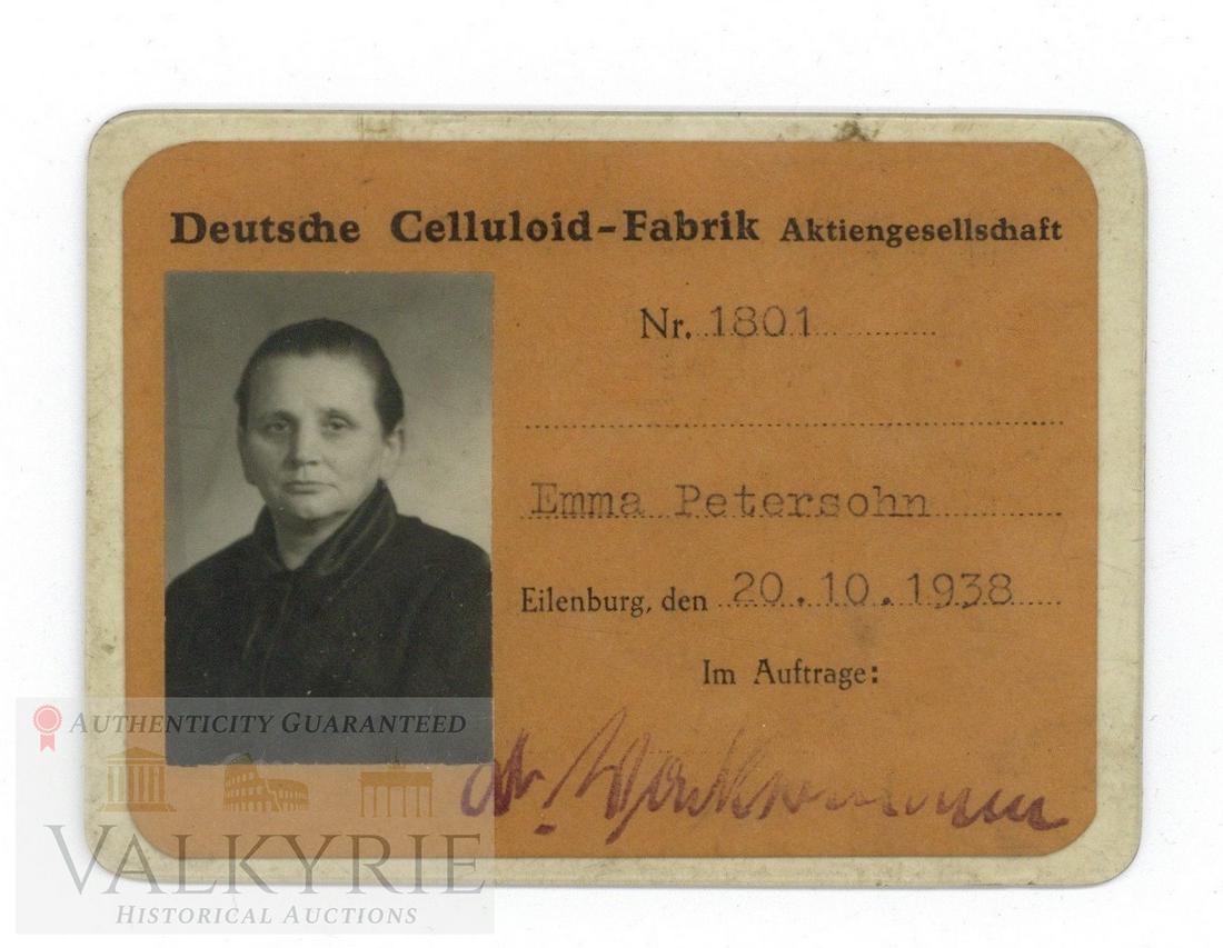 Factory ID Card to Worker of Deutsche Celluloid-Fabrik (#0039) on Mar ...