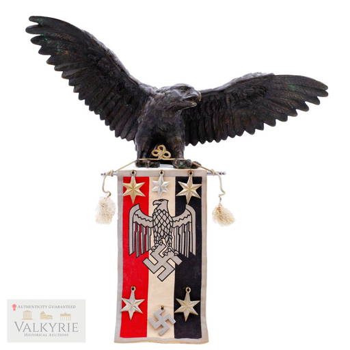 Huge German Solid Bronze Eagle With Nazi Banner