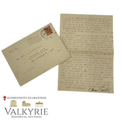 Ss Gastapo Chief Benno Martin Signed Pow Letter