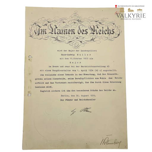 Adolf Hitler Signed Document