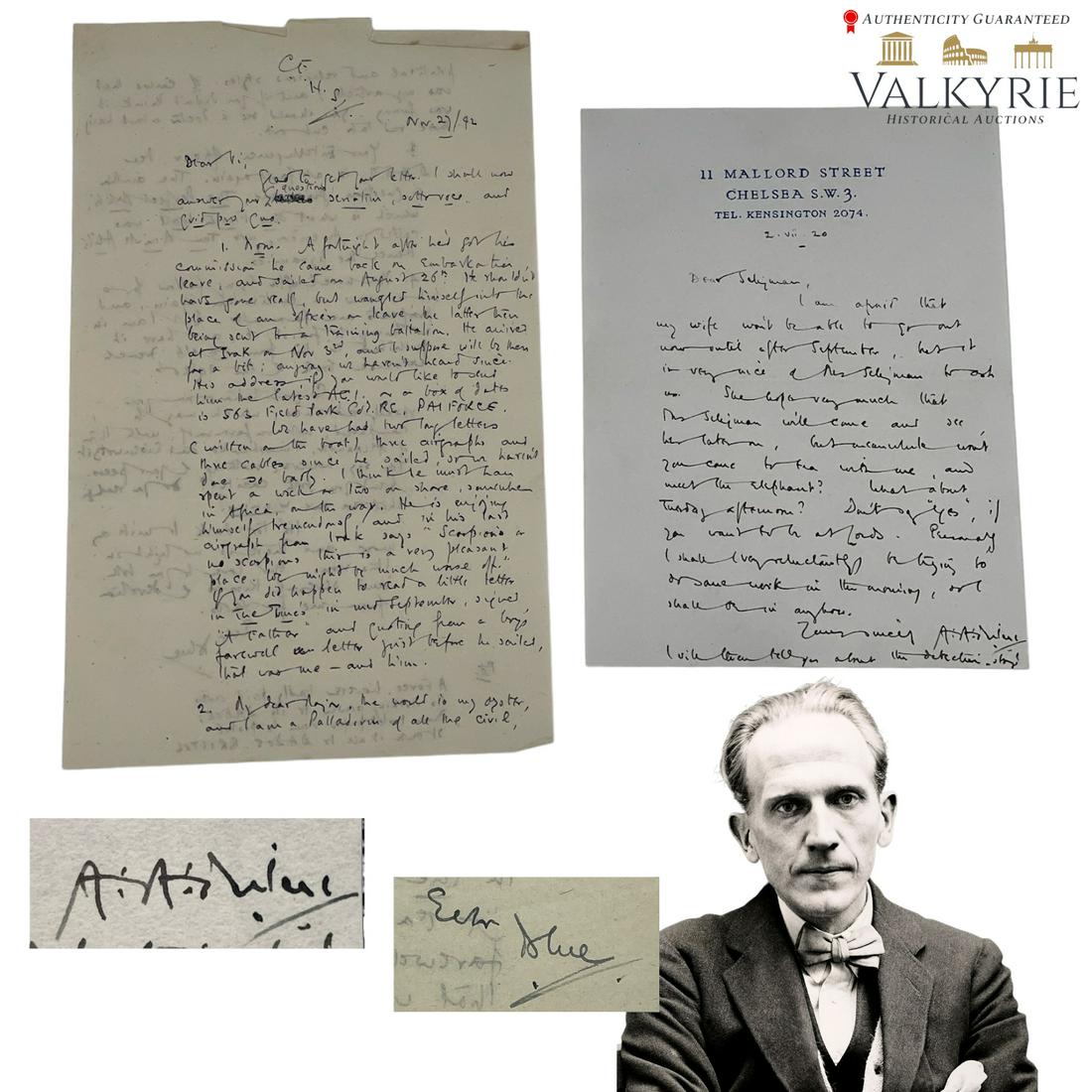 A.a. Milne Signed Handwritten Letters (set Of 2) Separated By 20 Years