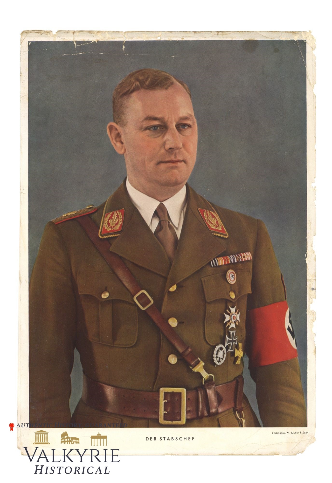 Nazi Colourised Portrait Poster Of Former Sa Leader Viktor Lutze