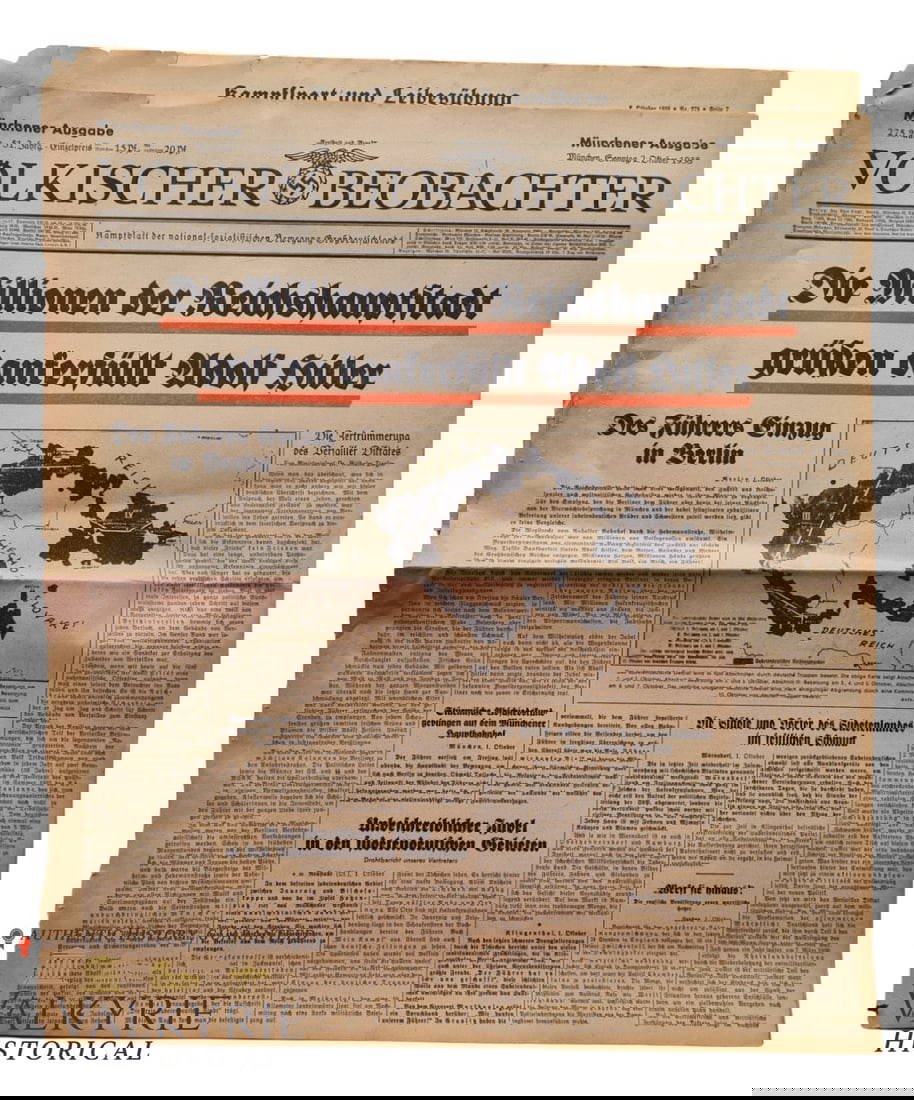 Nsdap Organ Newspaper "volkischer Beobachter" Number 275 - October 1938 ...