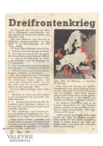 Allied War Propaganda Leaflet Against Germany "three Front War"