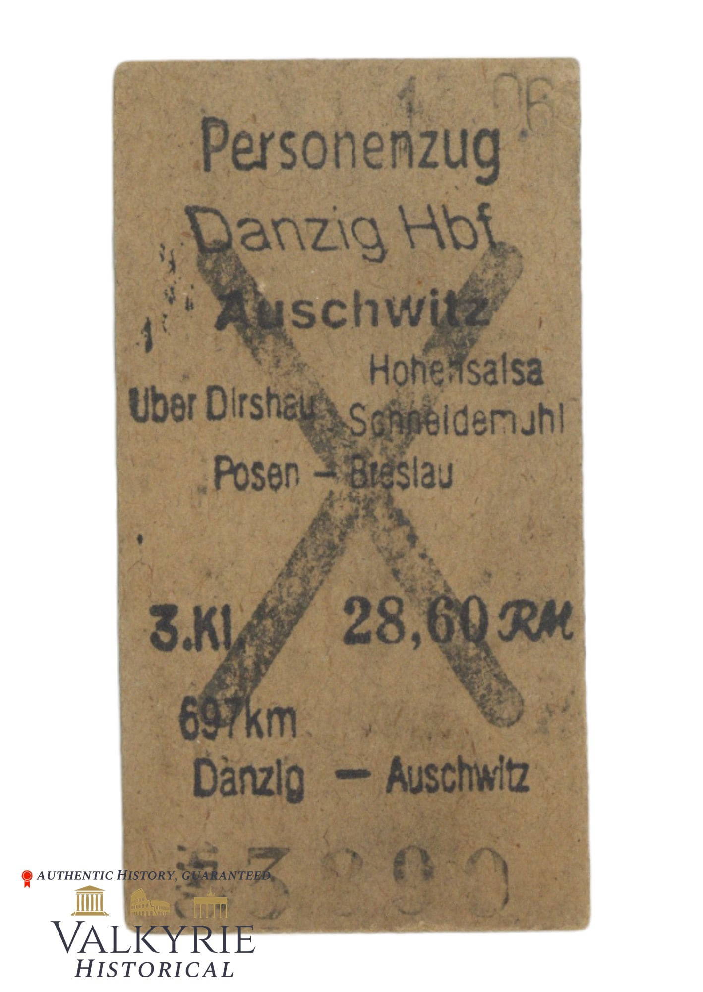Used Train Ticket To Travel From Danzig Main Train Station To Auschwitz ...