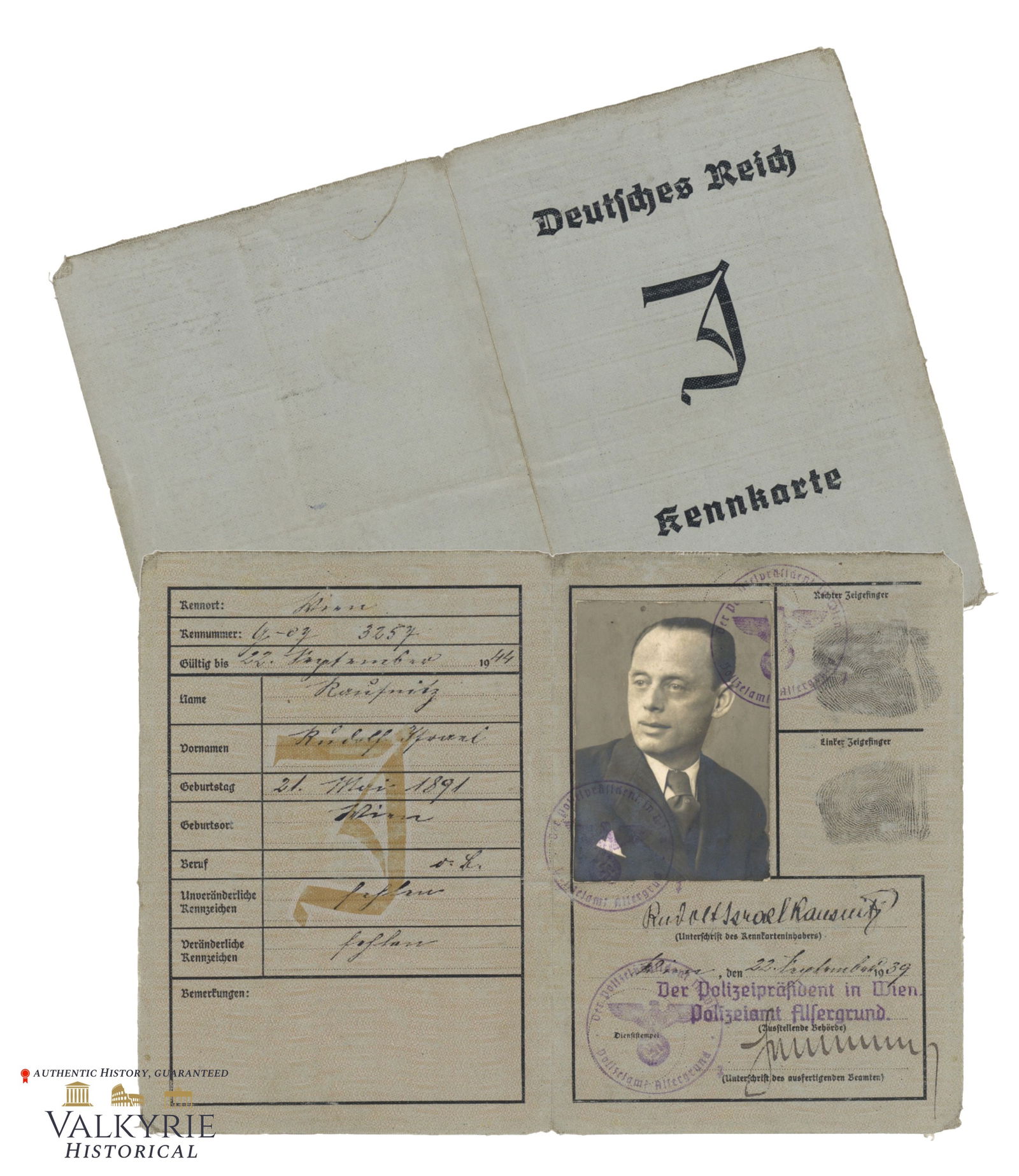 Very Rare Kennkarte Or Id Card In Its Jewish Version Issued To A Jew ...