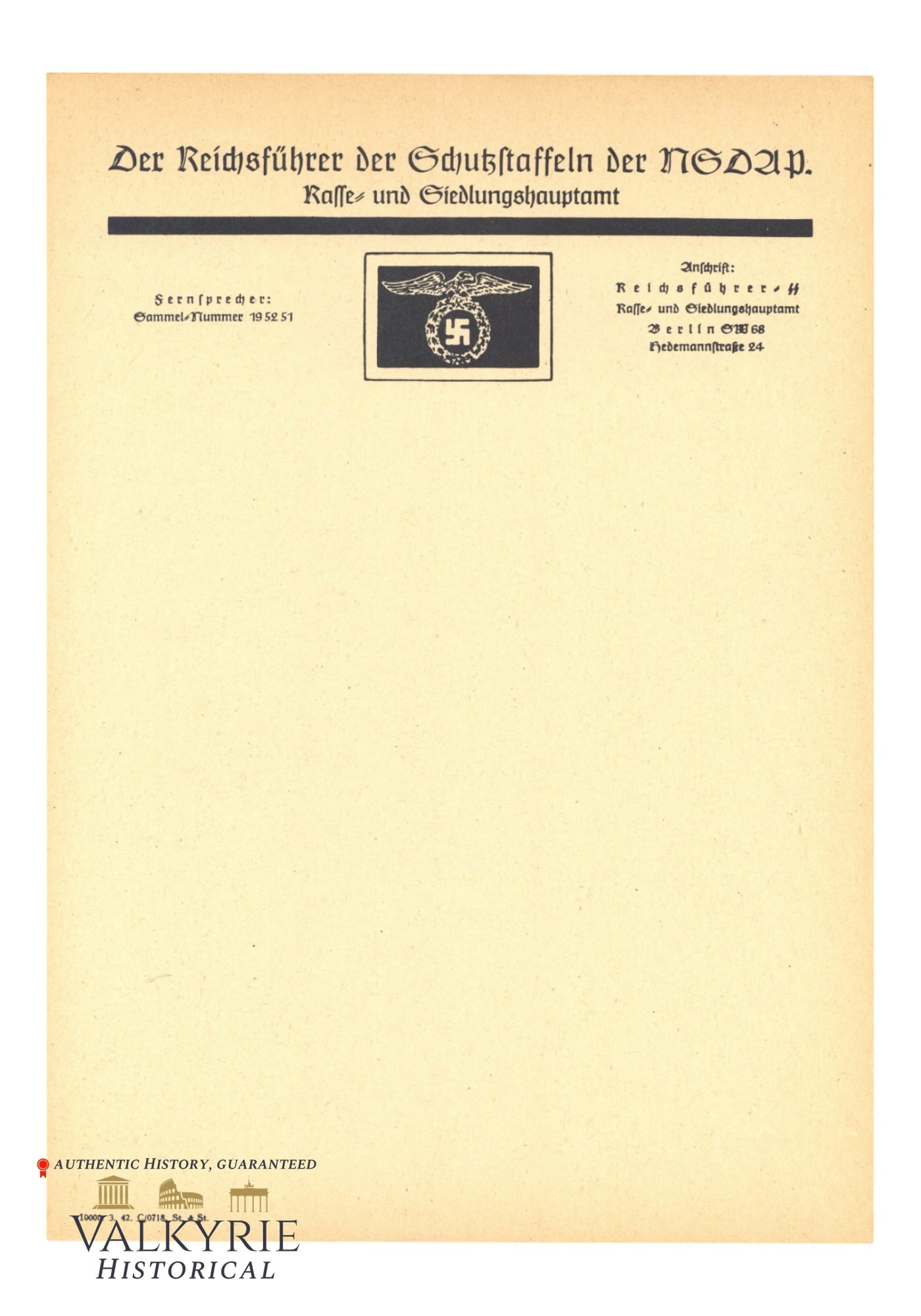 Very Rare Empty Sheet With The Headletter Of The Reichsfuhrer Of The Ss ...