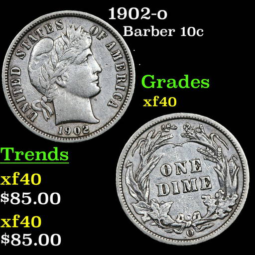 1902 O Barber Dime 10c Grades Xf