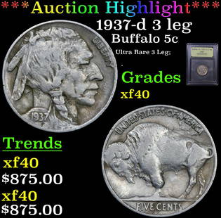 1937 D 3 Legged Buffalo Nickel Xf