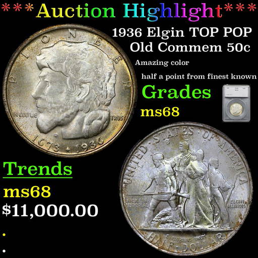 *highlight* 1936 Elgin Top Pop Old Commem 50c Graded