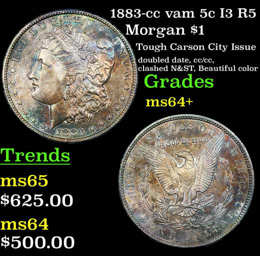 1883 Cc Vam 5c I3 R5 Morgan $1 Grades Choice+ Unc