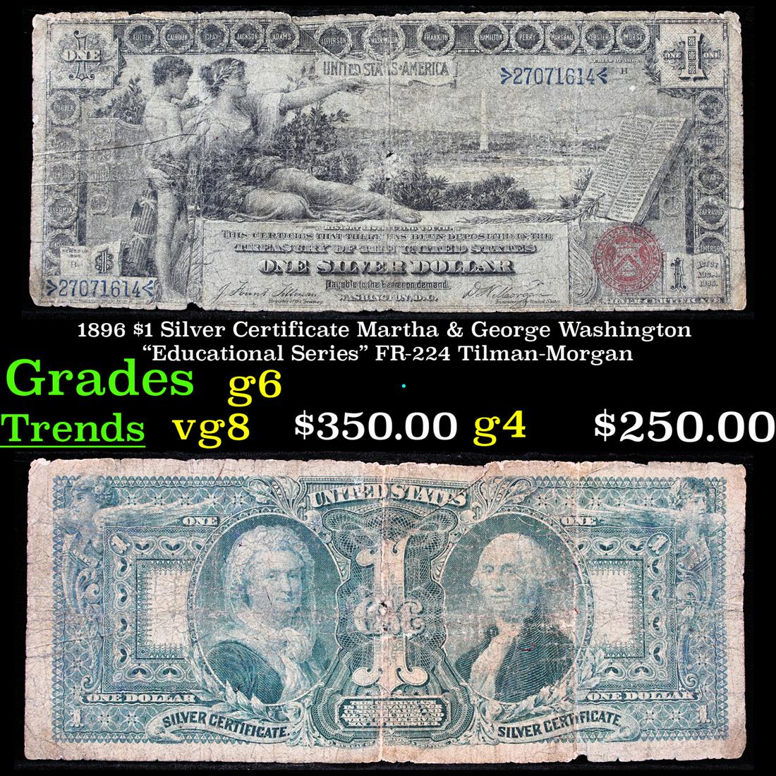 1896 $1 Silver Certificate Martha & George Washington - Dec 01, 2021 ...