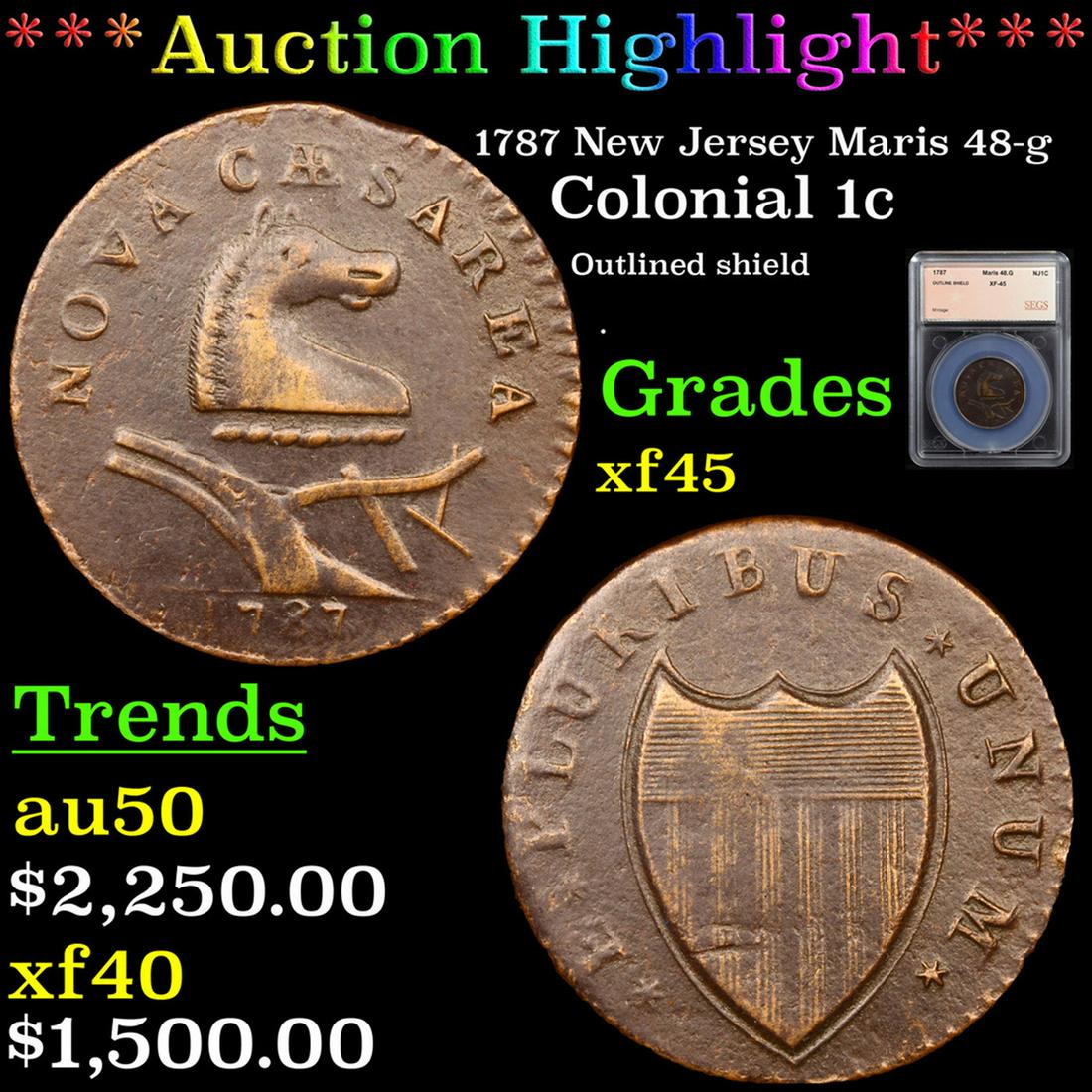 ***Auction Highlight*** 1787 New Jersey Colonial Cent (#0926) on Dec 22 ...