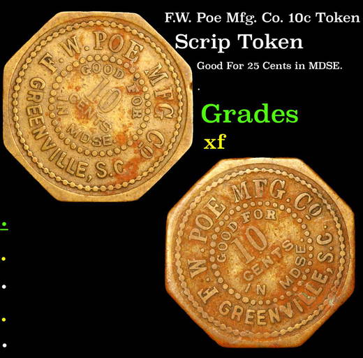 F.W. Poe Mfg. Co. 10c Token Grades xf (#1662) on Mar 22, 2022 | Key ...
