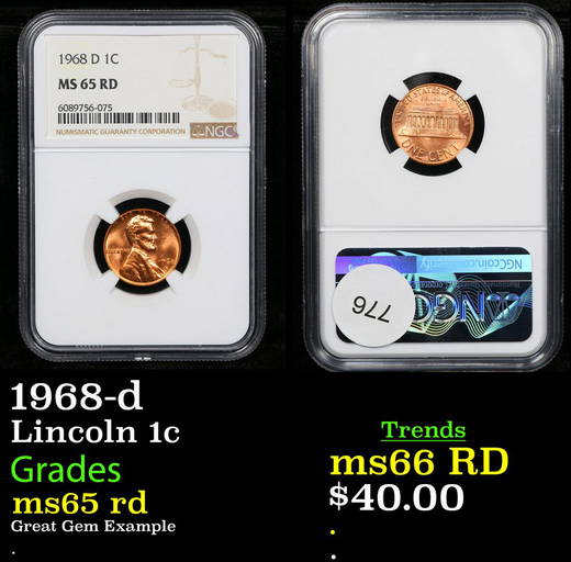 1968 D Lincoln 1c Graded Ms65 Rd