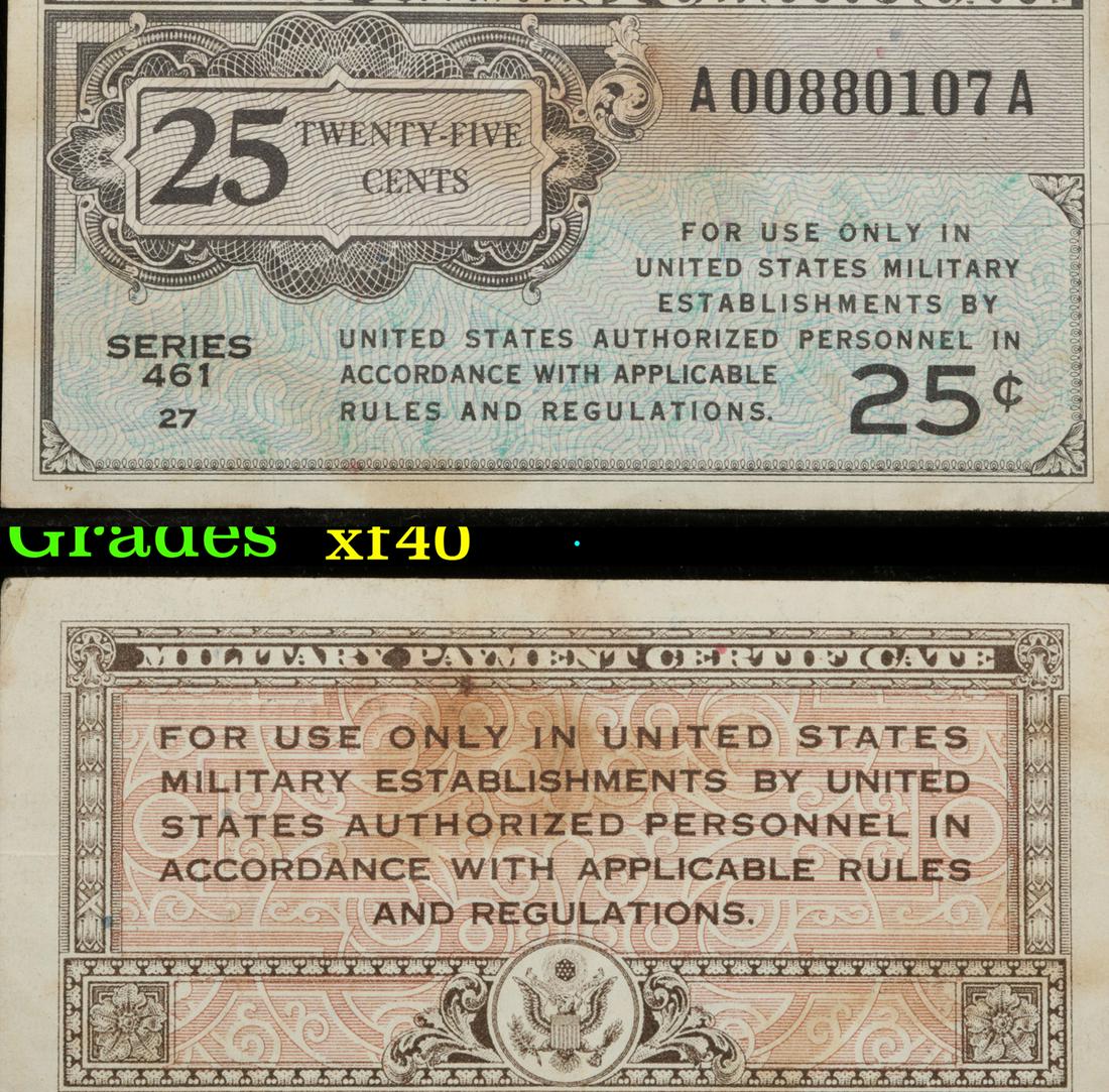 Military Payment Certificate (mpc) Rare Series 461 25c Grades Xf