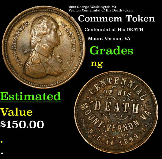 1899 George Washington Mt Vernon Centennial Of His Death Token Grades Ng