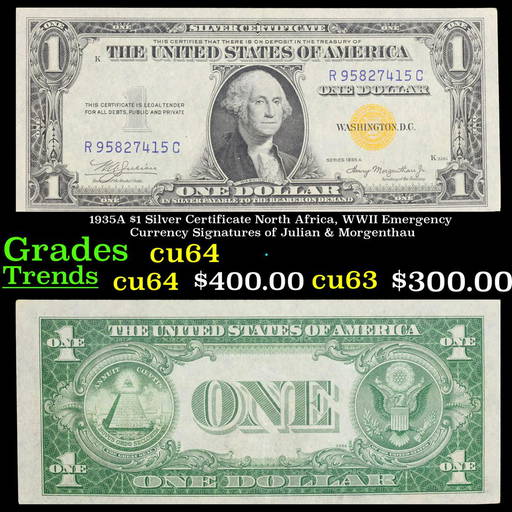 1935a $1 Silver Certificate North Africa, Wwii Emergency Currency ...